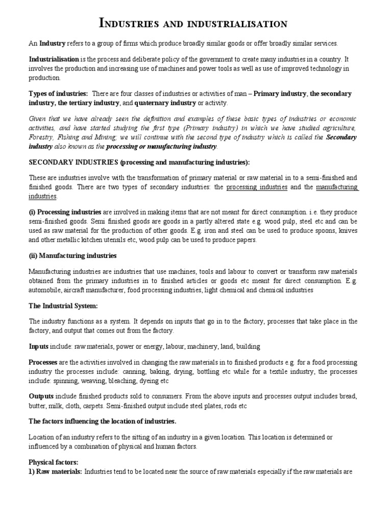 Industrialization and Industry Types | PDF | Factory | Industries