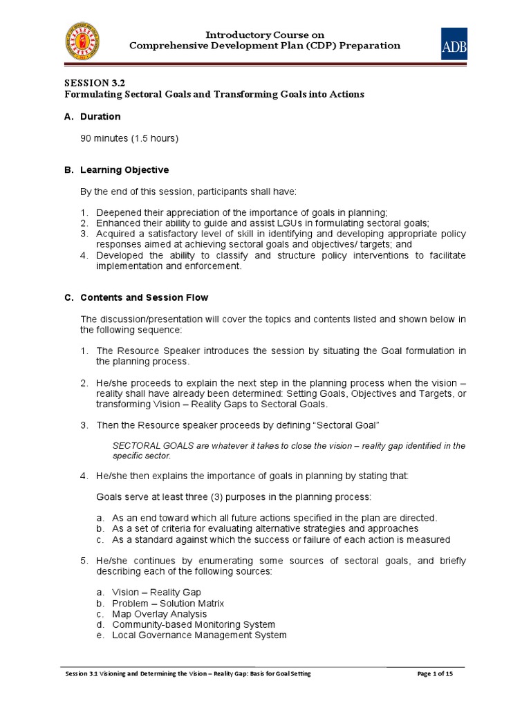 SESSION 3.2 - Formulating Sectoral Goals & Transforming Goals Into ...