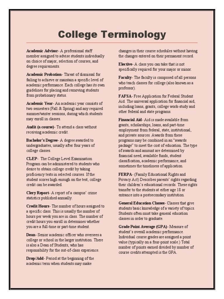 College Terminology | Download Free PDF | Course Credit | College