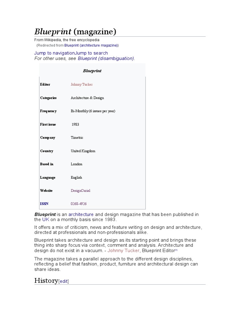 Blueprint (Magazine) : History | PDF | Periodicals | Magazines