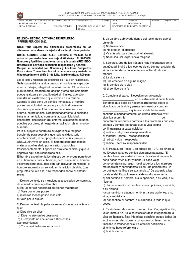 Refuerzo Dècimo. Religiòn. | PDF | Vida | Dios