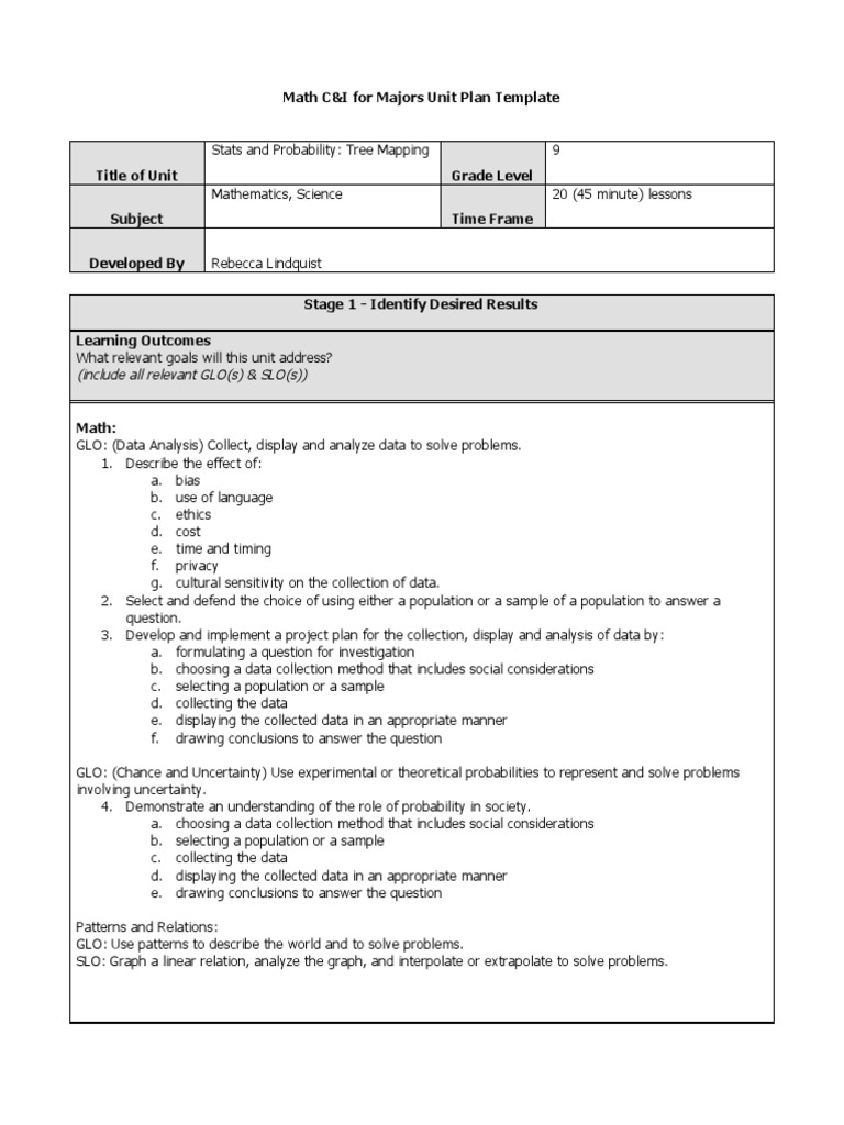 Stats & Probability Unit Plan for 9th Grade | PDF | Fraction ...