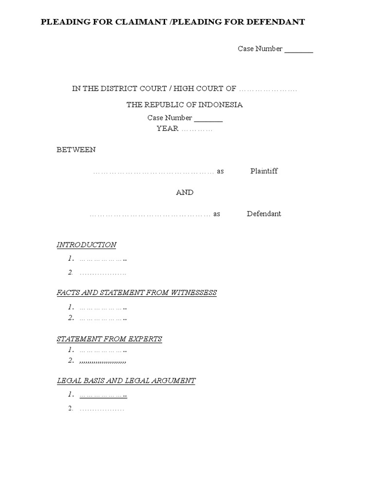 Sample For Pleading File (Plaintiff - Defendant) | PDF | Pleading ...