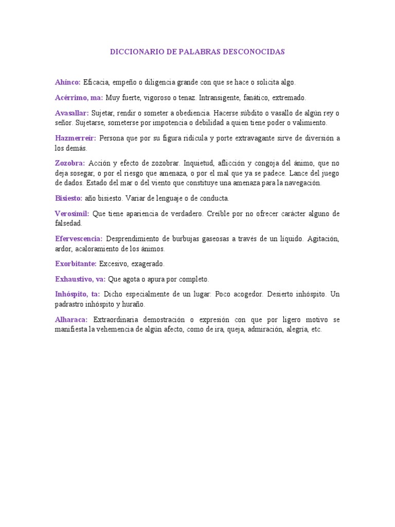 Diccionario de Palabras Desconocidas | PDF