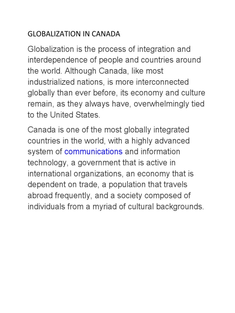Globalization in Canada: Communications | PDF | Globalization | Canada