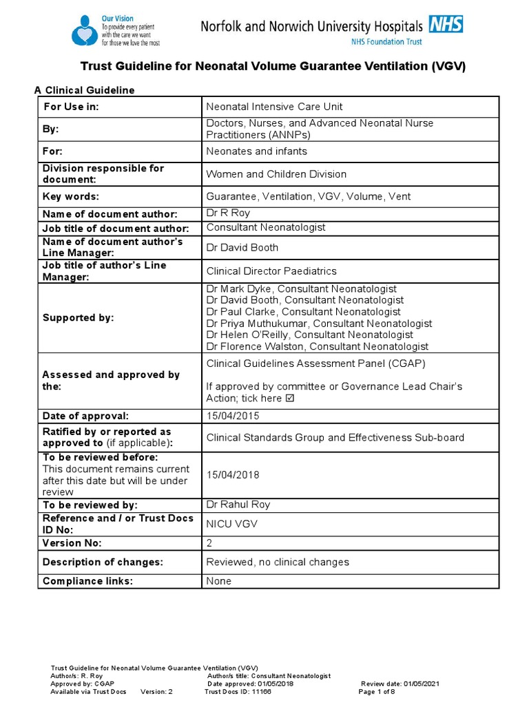 Neonatal Volume Guarantee Ventilation VGV NICU VGV v2 | PDF ...