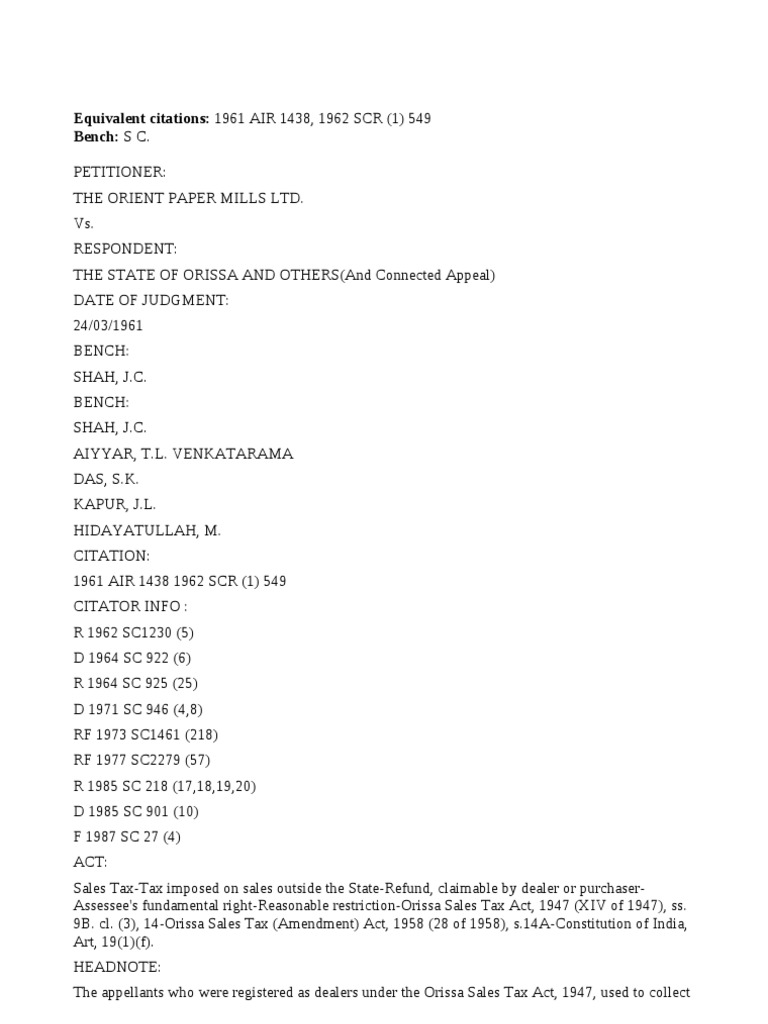 Orient Paper Mills Tax Refund Case | PDF | Taxes | Judgment (Law)