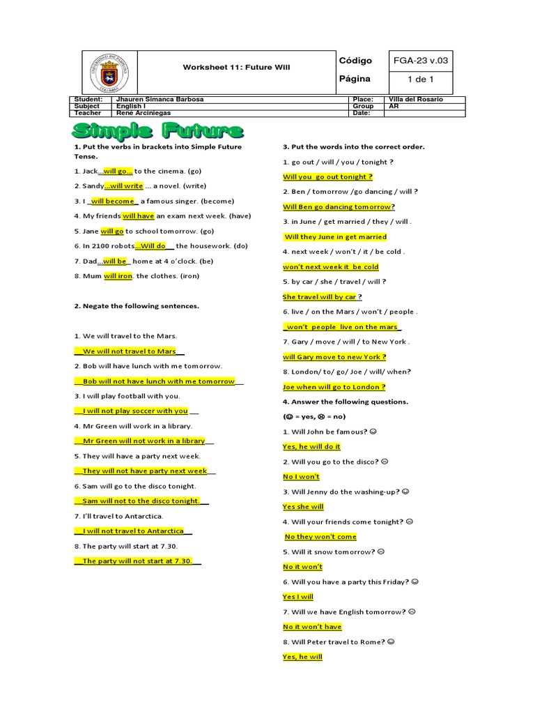 Worksheet 11: Future Will | PDF | Grammar | Semiotics