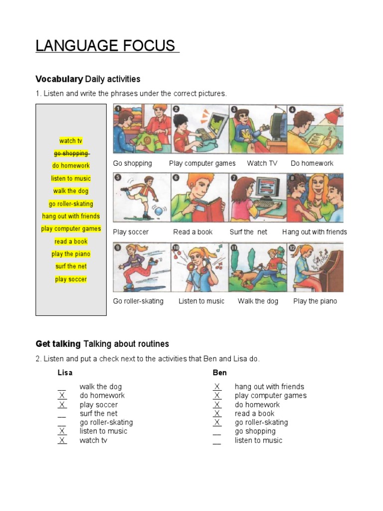 Vocabulary Daily Actvitives | PDF | Language Arts & Discipline