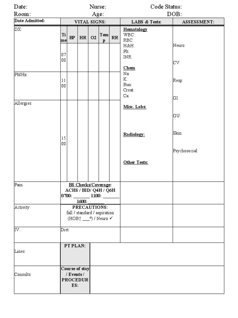 Clinical Nursing Sheet | PDF