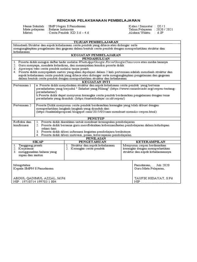 RPP 2 - Taufik Hidayat | PDF