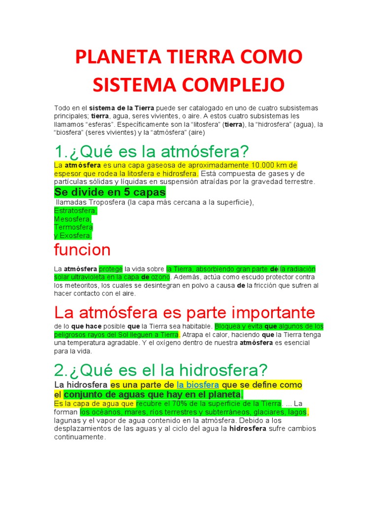 Planeta Tierra Como Sistema Complejo | PDF | Tierra | Agua