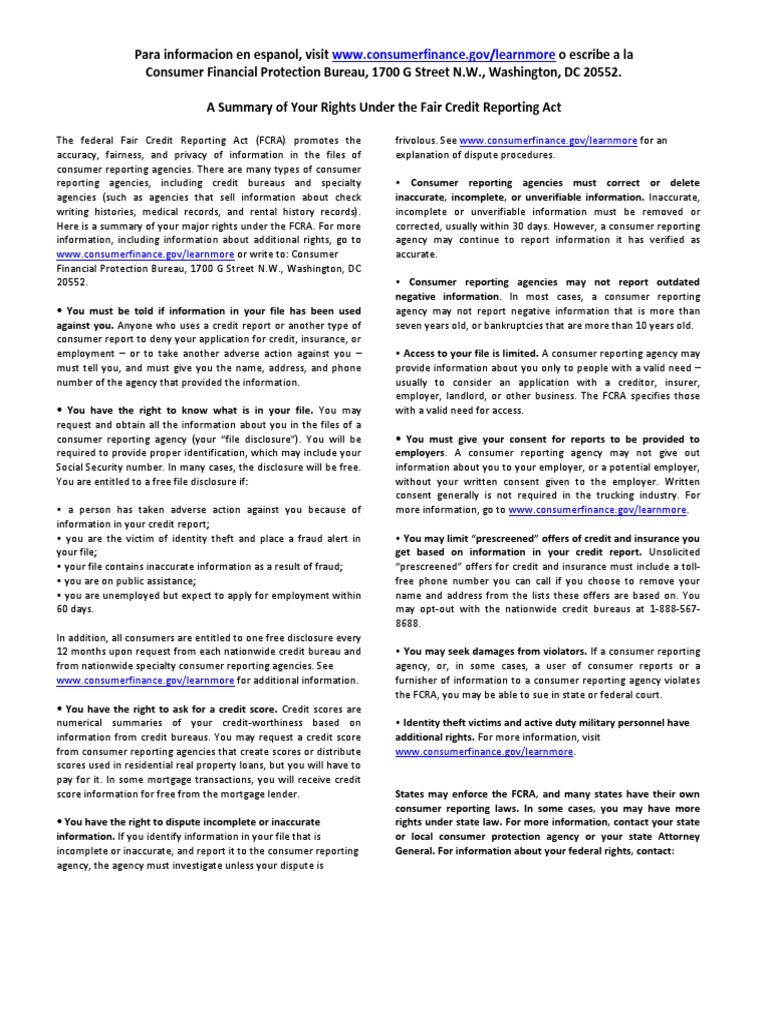 FCRA Notice PDF | PDF | Credit Bureau | Credit Score