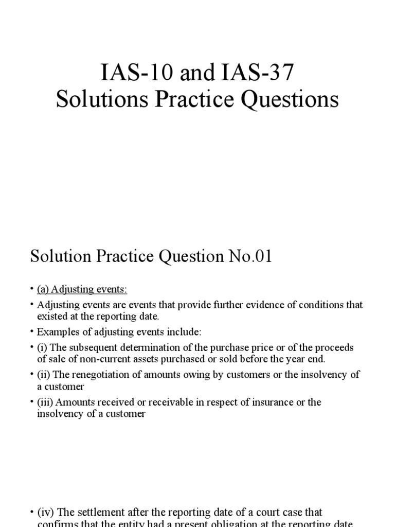 IAS-10 and IAS-37 Solutions Practice Questions | PDF | Bankruptcy ...