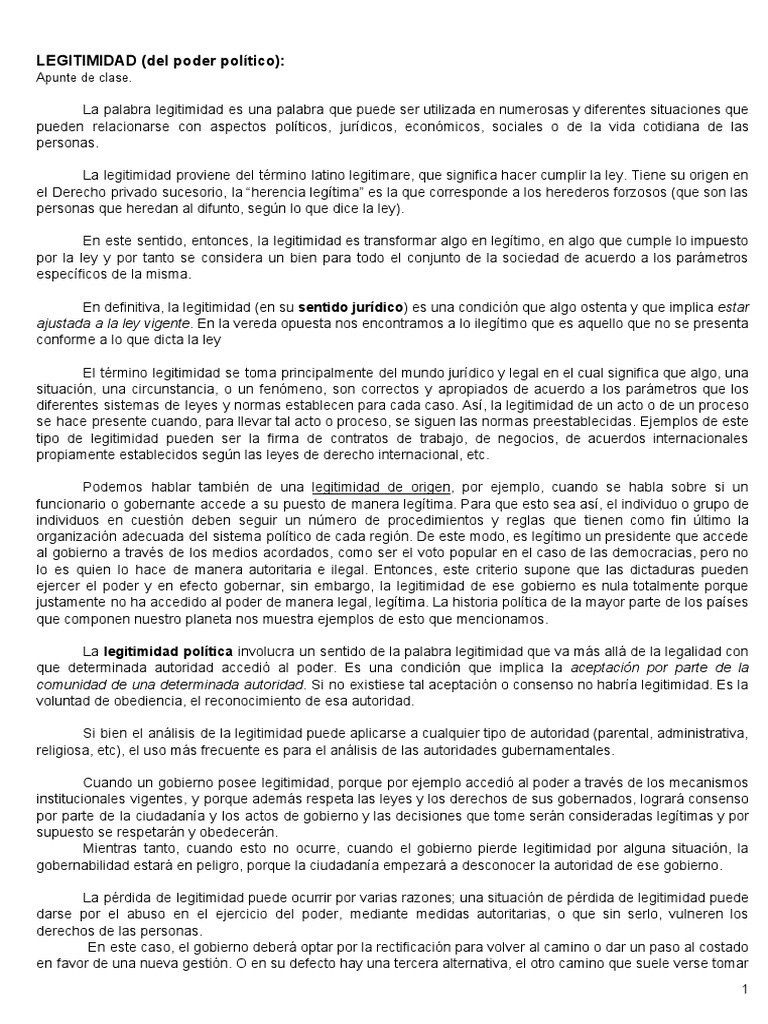 Legitimidad (Del Poder Político) - Apunte de Clase PDF | PDF ...