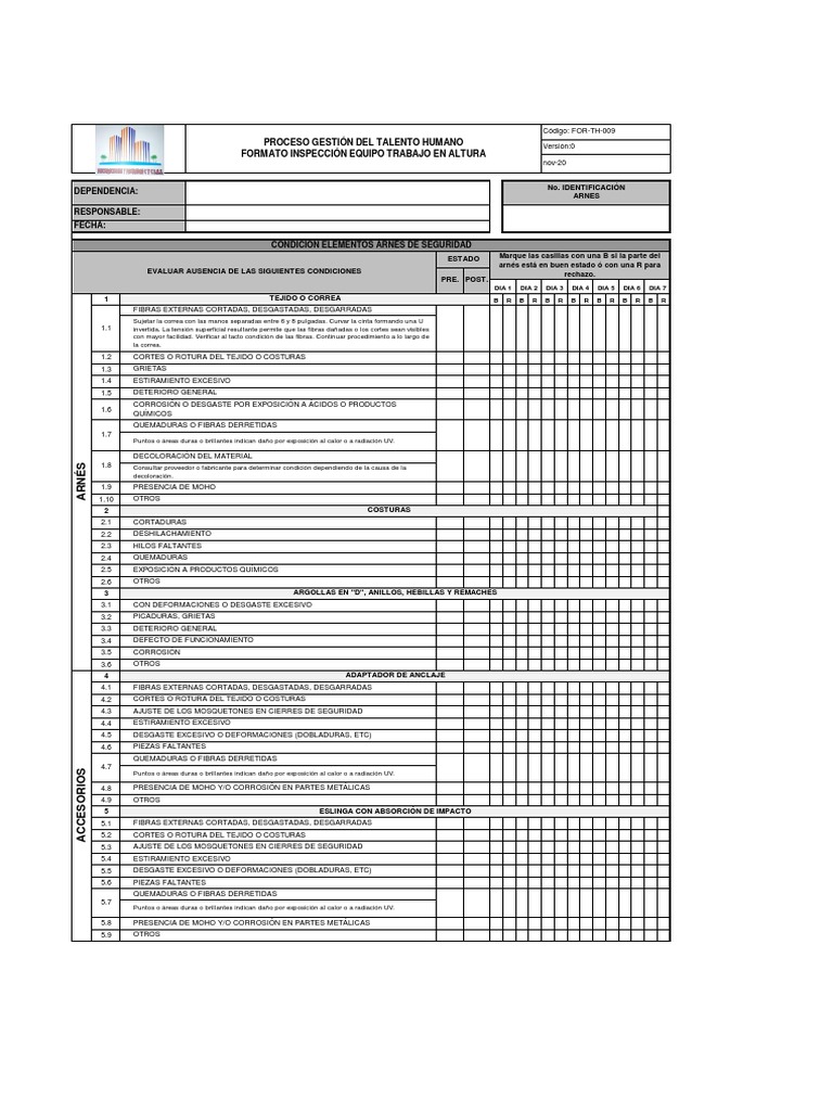 Formato Inspeccion Equipos de Altura | PDF | Formas de energia | Ingeniería Química