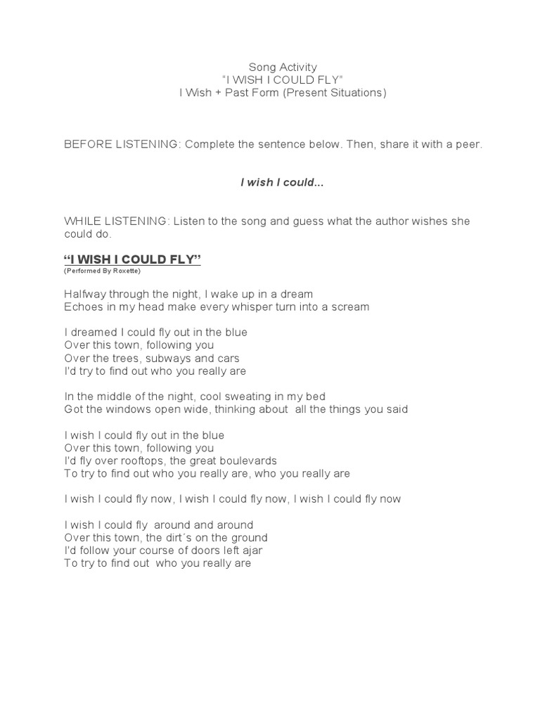 I Wish I Could Fly - Student S Sheet | PDF