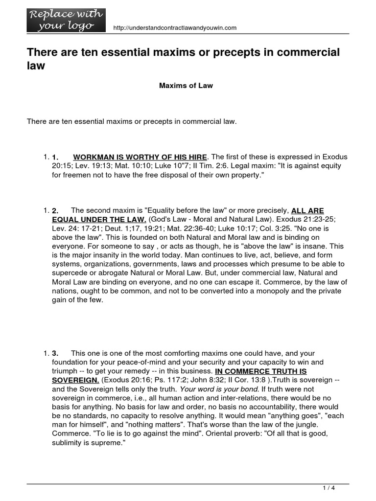 Ten Essential Maxims Precepts Commercial Law PDF | PDF | Truth ...