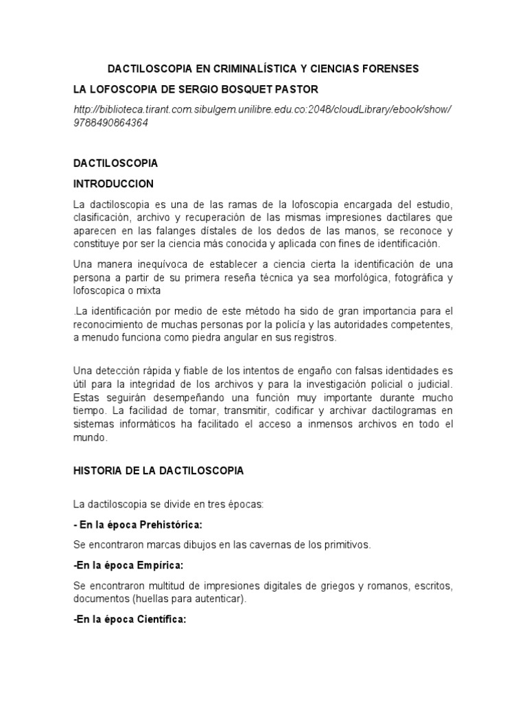 Dactiloscopia en Criminalística y Ciencias Forenses | PDF | Huella ...