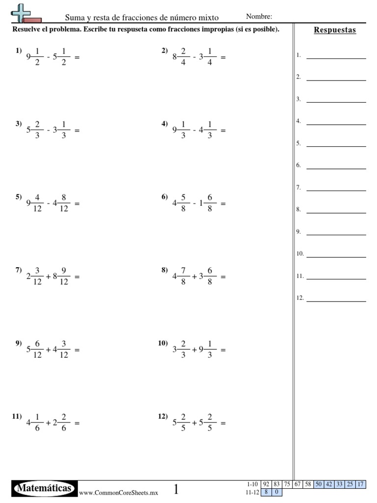 Ejercicios de Suma y Resta de Fracciones Mixtas | PDF | Violencia ...