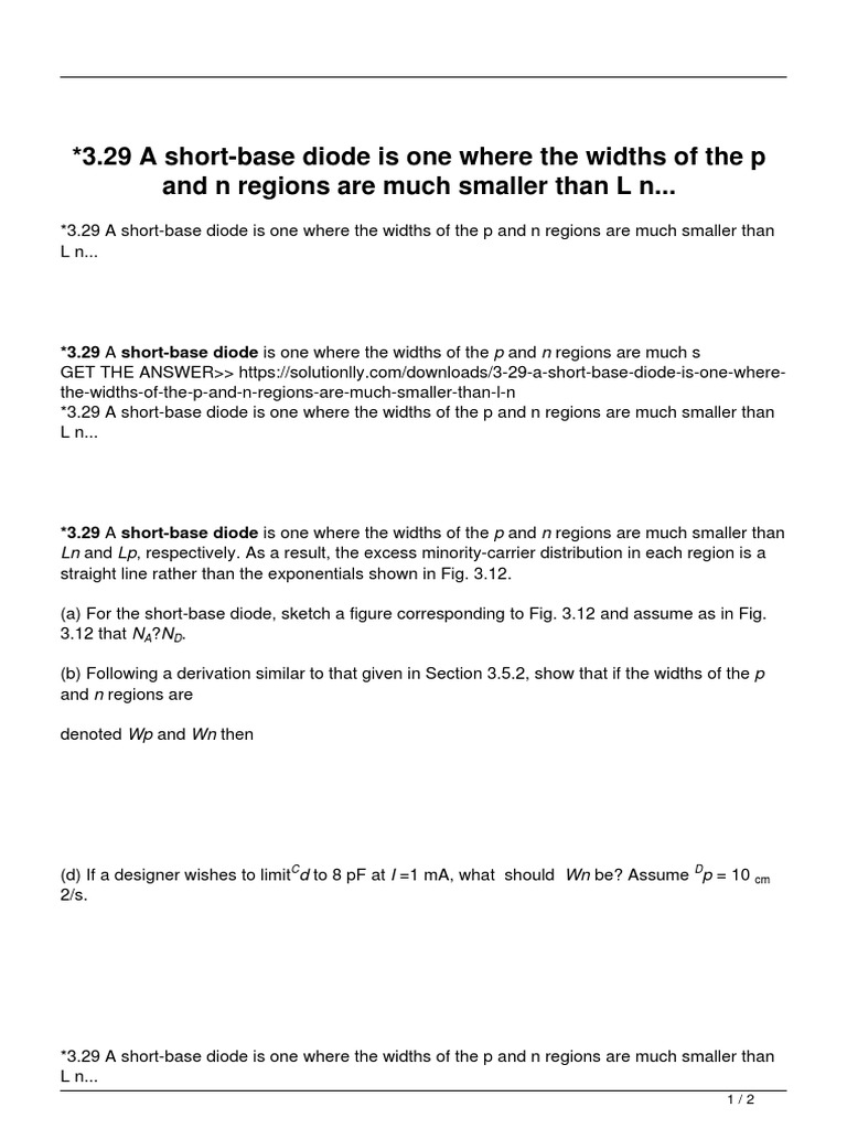 3 29 A Short Base Diode Is One Where The Widths of The P and N Regions ...