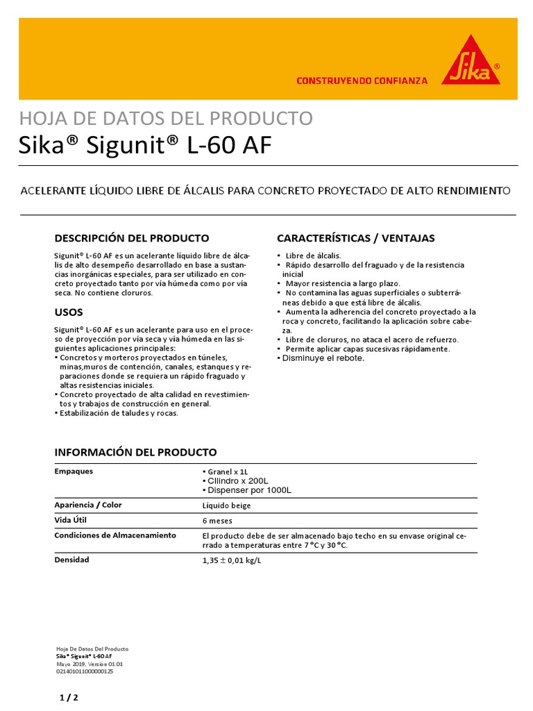 Ht-Sigunit L60 Af | PDF | Hormigón | Cemento