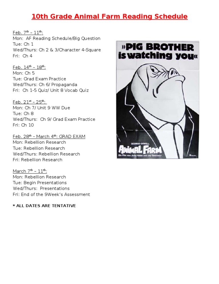 10th Grade Animal Farm Schedule | PDF