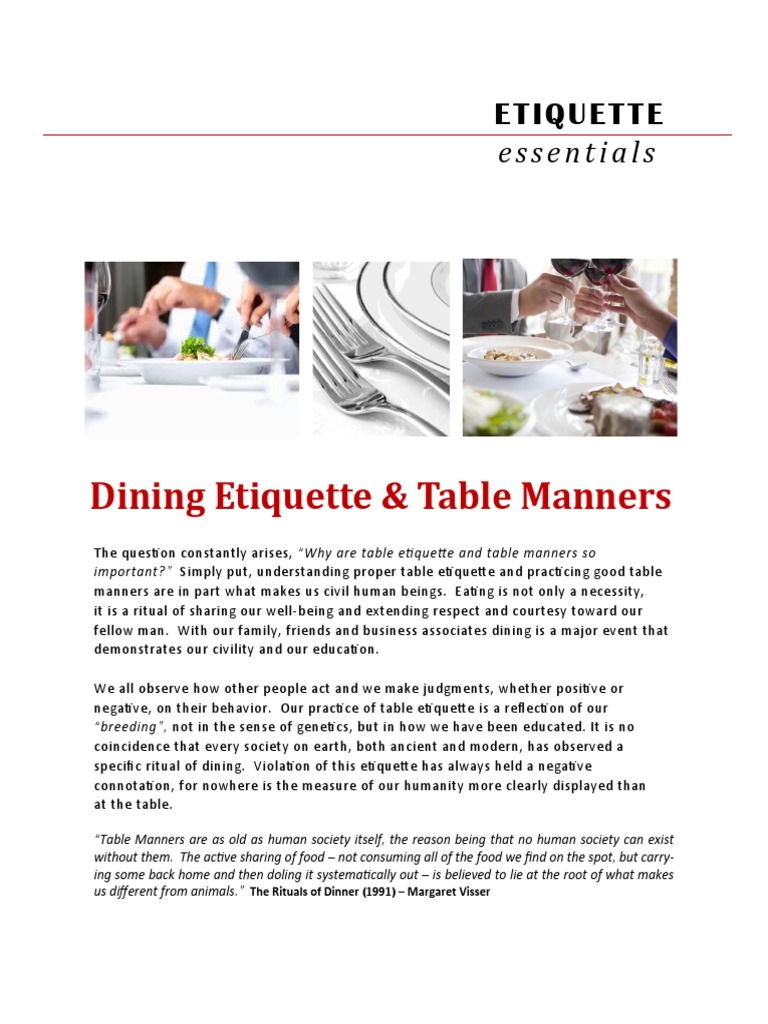 Etiquette Essentials Dining Etiquette Handout Quiz PDF | PDF ...