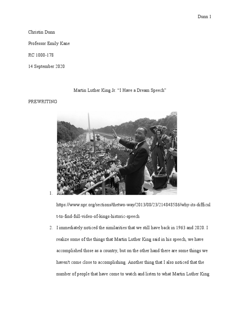 Rhetorical Analysis Prewriting I Have A Dream Speech - Christin Dunn ...