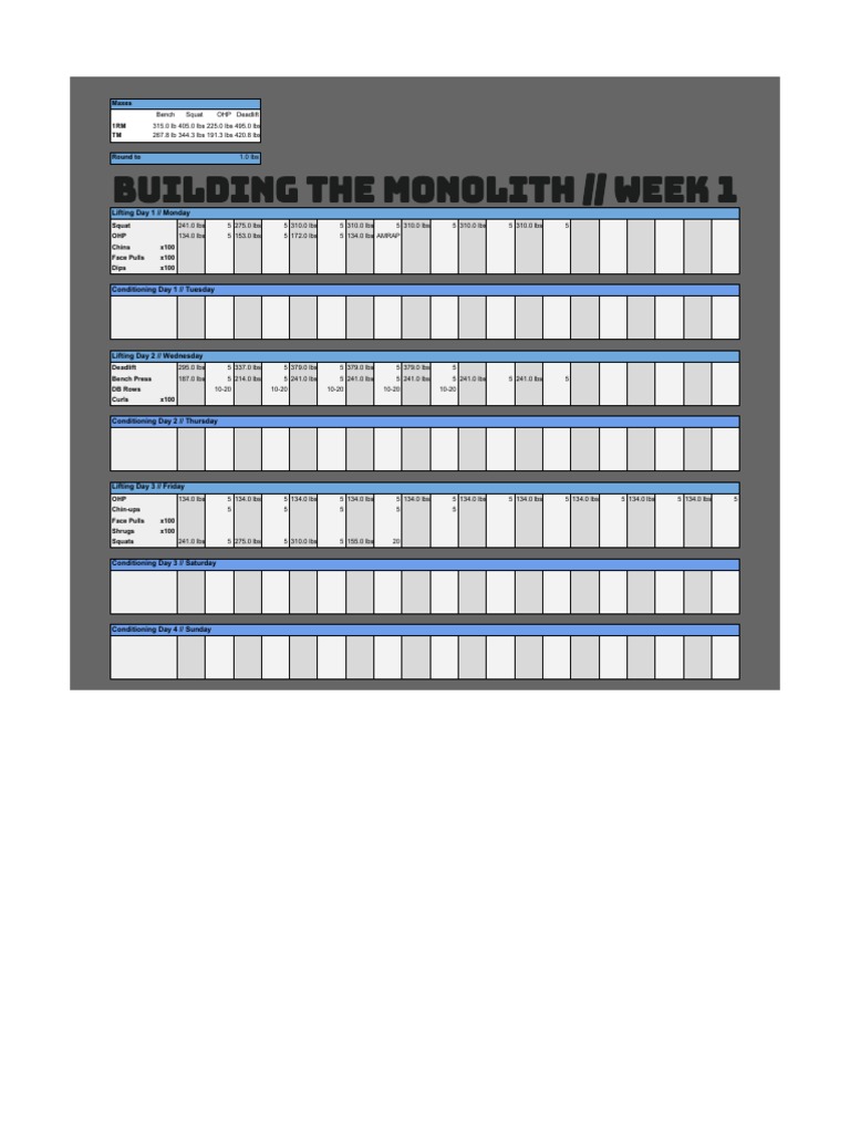 Building the Monolith: 6-Week Lifting Plan | PDF | Physical Exercise ...