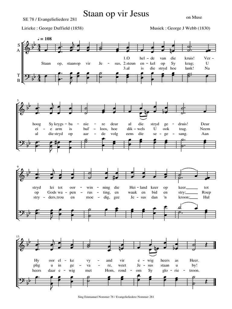 Staan Op Vir Jesus - SE78 GJ Webb, G Duffield (BB) (SATB) (AF) PDF | PDF