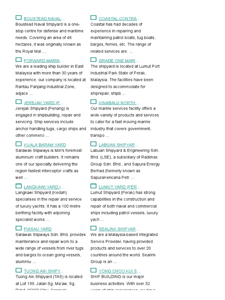 All Shipyards, Shipbuilders & Docks in Malaysia | PDF | Shipping ...