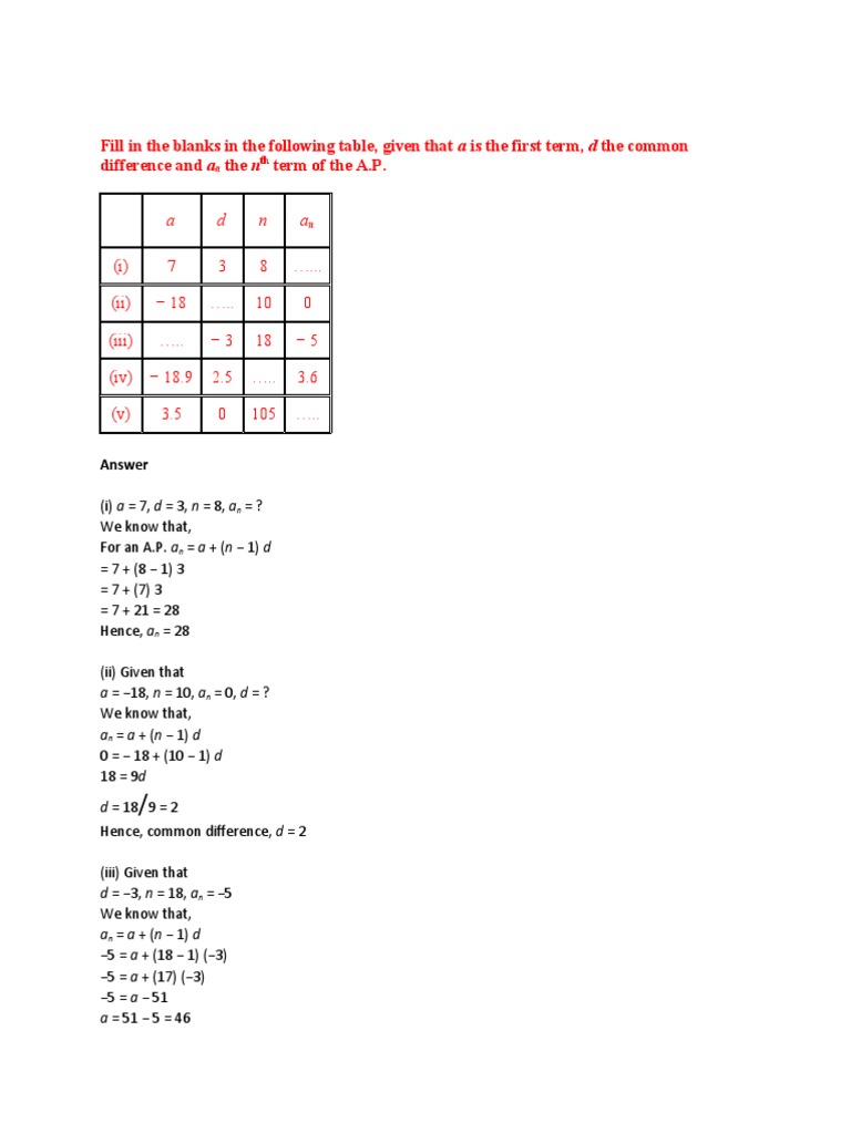 Arithmetic Progression Pdf Associated Press Teaching Mathematics