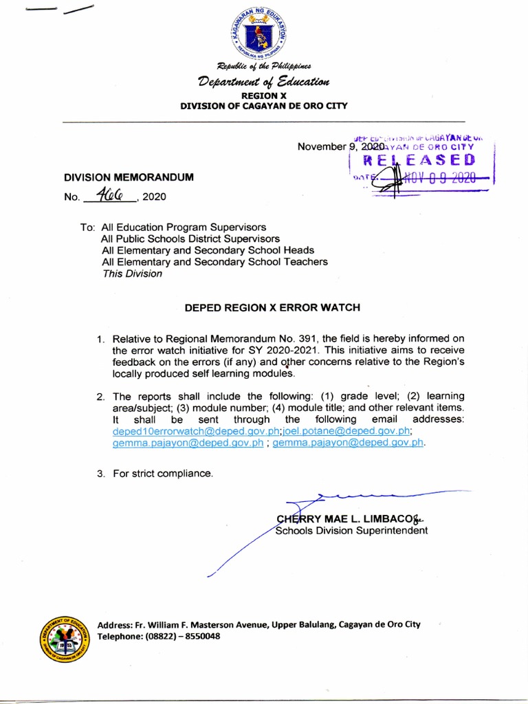 DM466s2020 - DepEd Region X Error Watch | PDF