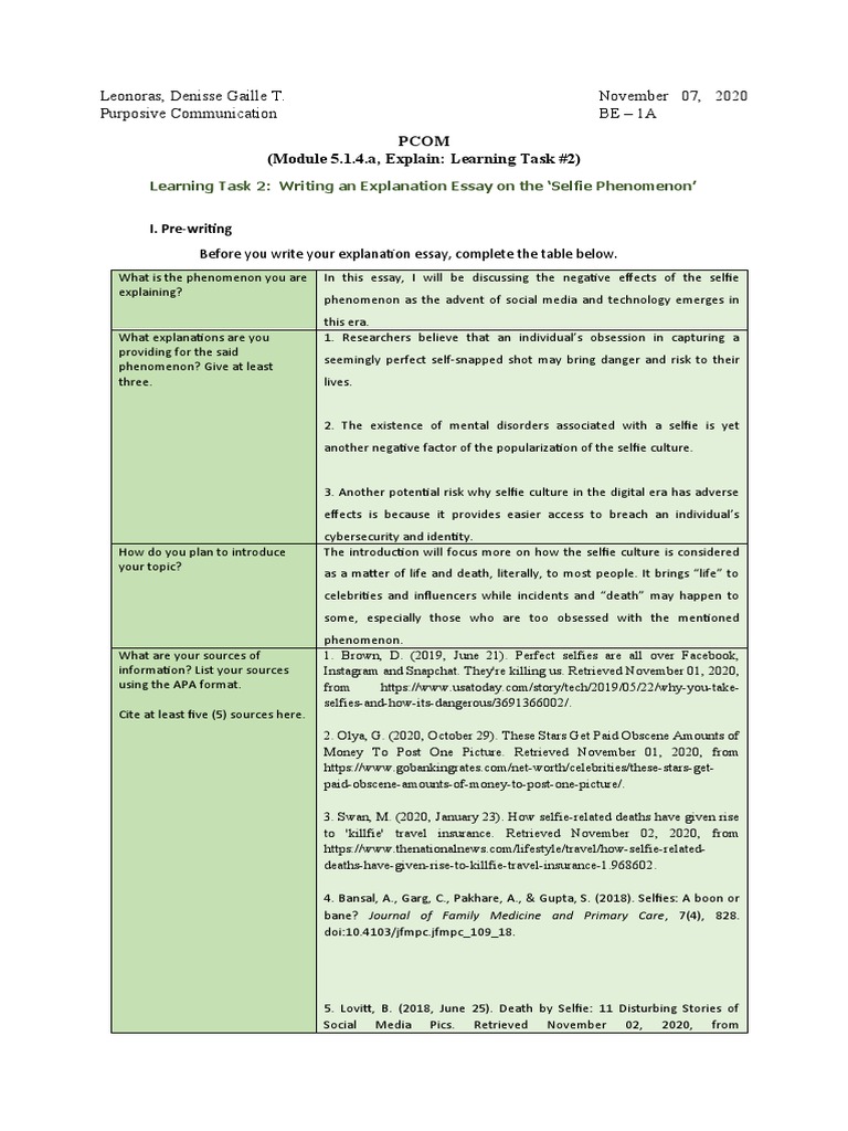 Leonoras - PCOM - G Sem 1 (Module 5.1.4.a, Explain Learning Task 2, Writing An Explanation Essay ...