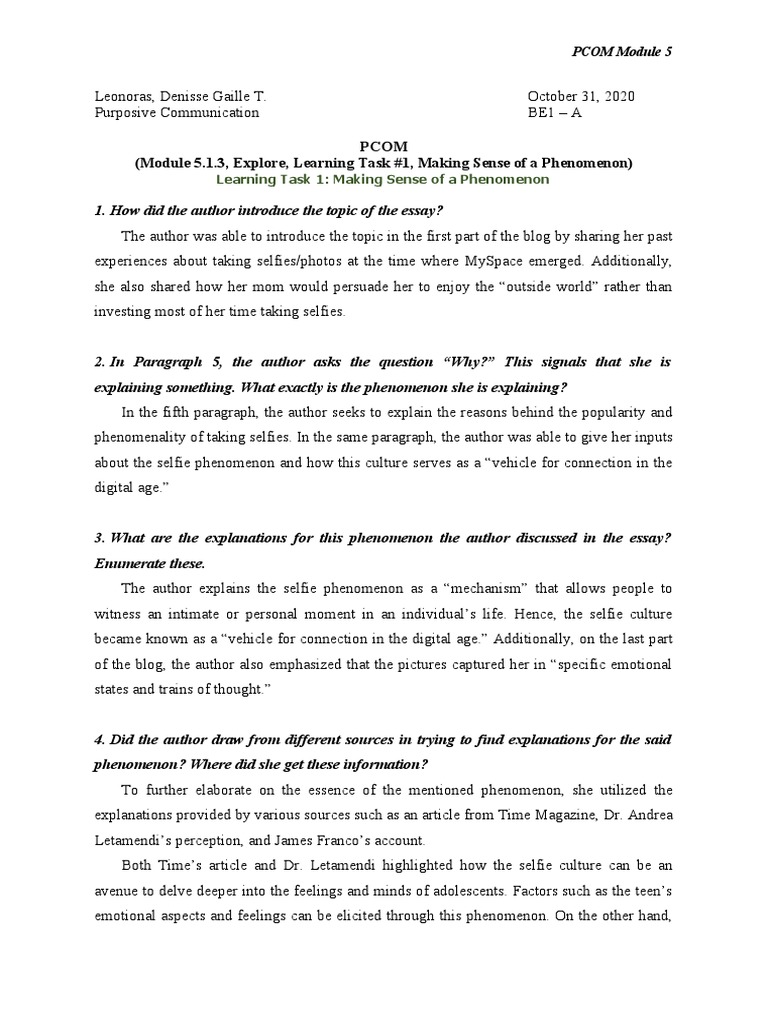 Leonoras - PCOM - G Sem 1 (Module 5.1.3, Explore, Learning Task #1, Making Sense of A Phenomenon ...