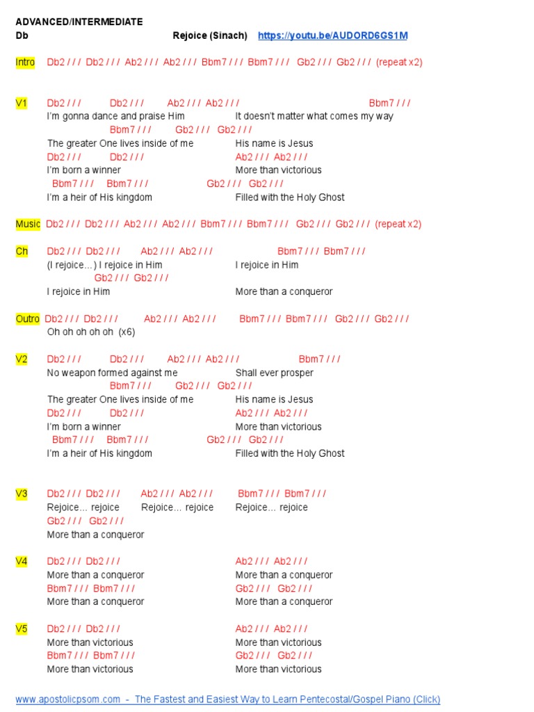 Chord Progressions and Lyrics for the Song 'Rejoice' by Sinach | PDF ...