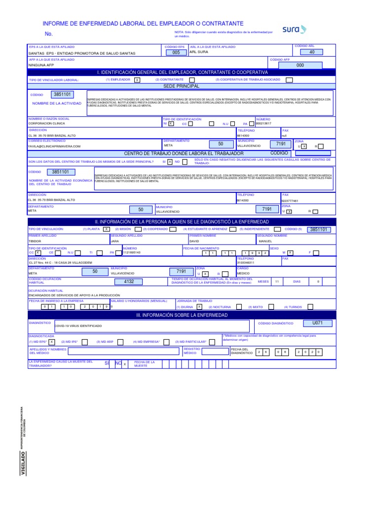 Informe de Enfermedad Laboral Furel | PDF | Diagnostico medico ...