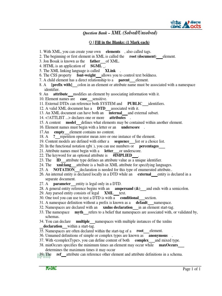 XML (Solved/Unsolved) : Question Bank | Download Free PDF | Xml | World Wide Web Consortium