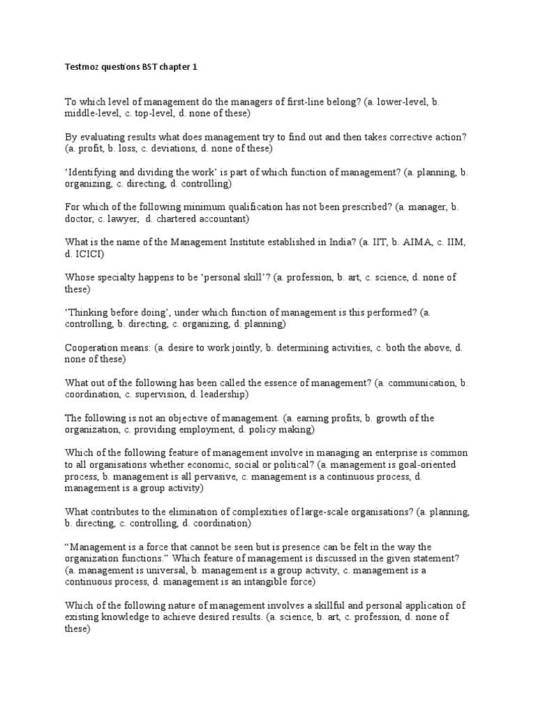 BST Chapter 1 Management Questions | PDF | Science | Economies