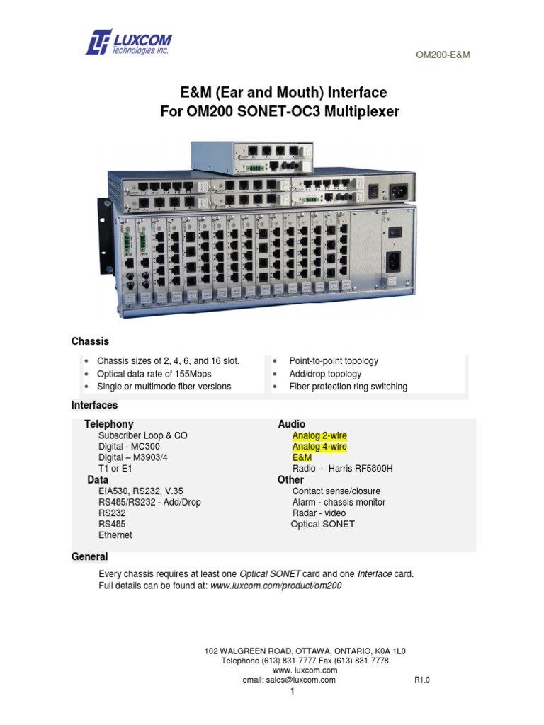 E&M (Ear and Mouth) Interface For OM200 SONET-OC3 Multiplexer | PDF | Equipment | Digital Technology