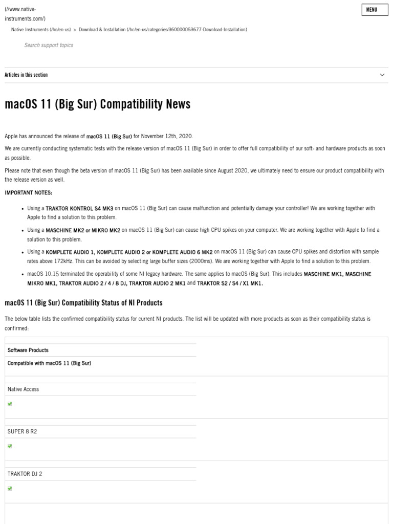 macOS 11 (Big Sur) Compatibility News - Native Instruments | PDF | Mac ...