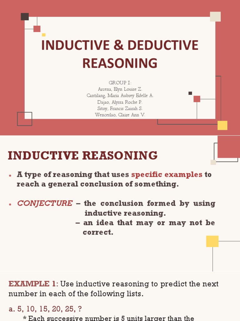 Group 1 Inductive Deductive Reasoning PDF | PDF | Inductive Reasoning ...