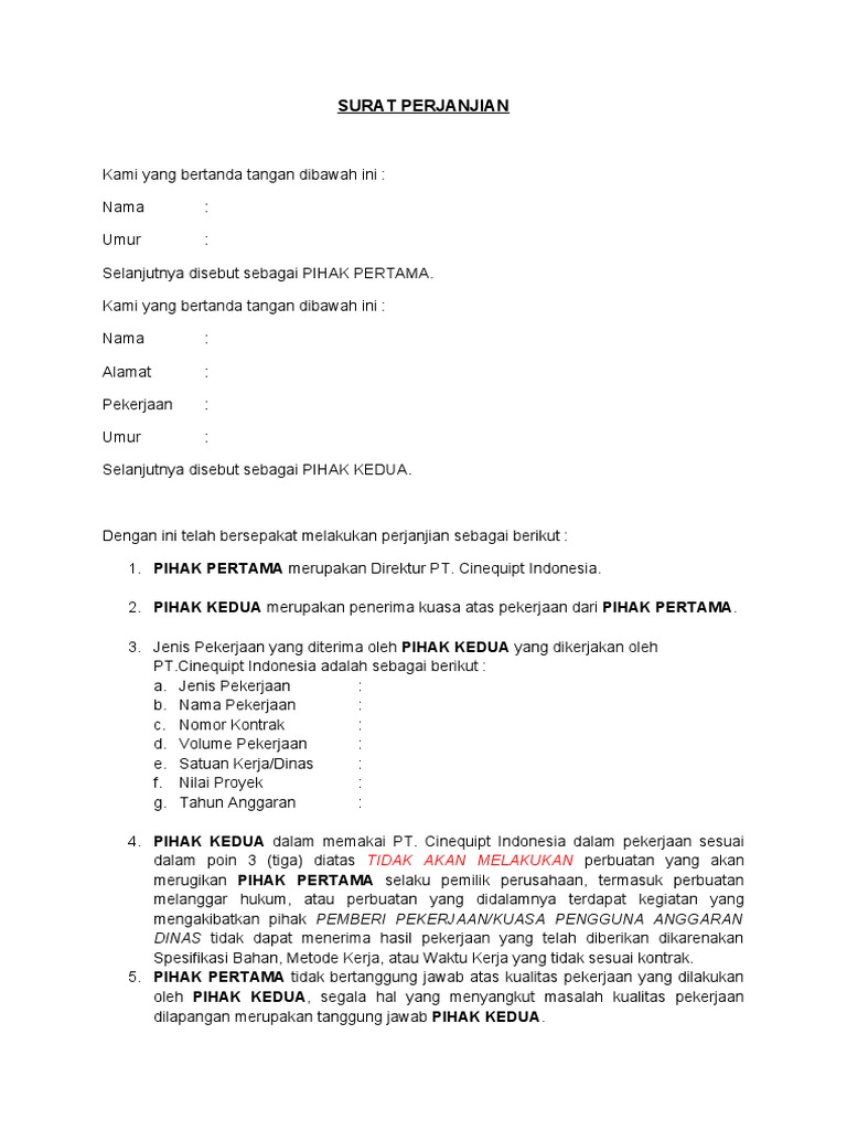 Surat Perjanjian Pinjam Nama Perusahaan | PDF