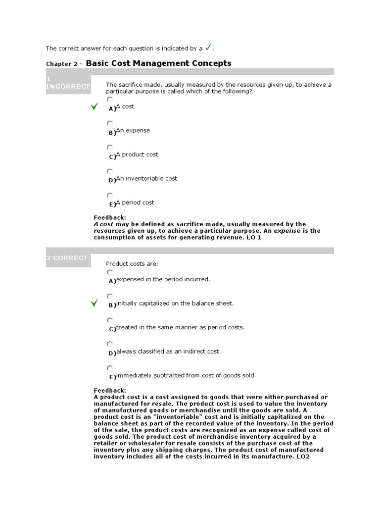 Chapter 2 - MCQ - Basic Cost Management Concepts | PDF | Cost Of Goods Sold | Inventory