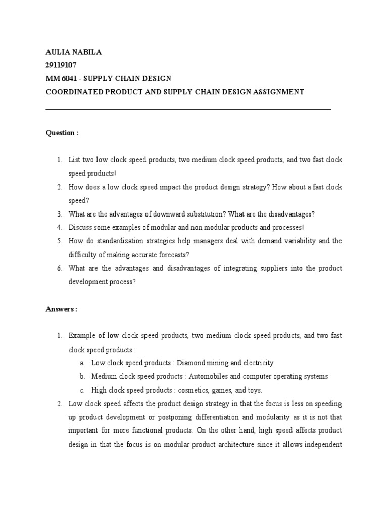Coordinated Product and Supply Chain Design - Assignment PDF | PDF ...