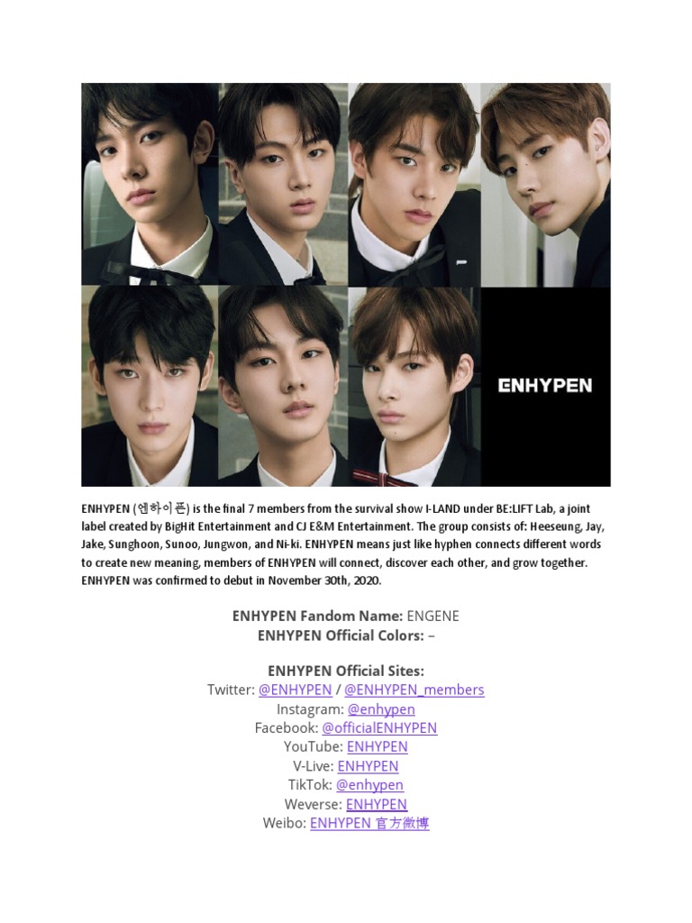 ENHYPEN Fandom Name: ENGENE ENHYPEN Official Colors: - ENHYPEN Official ...