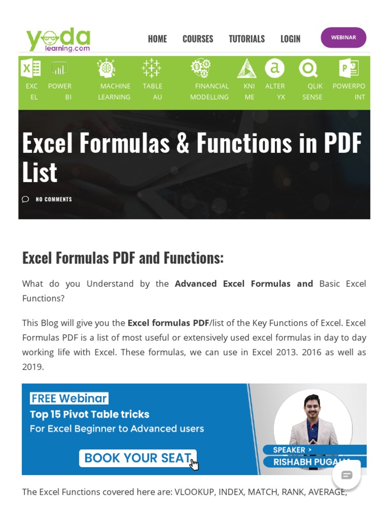 (PDF) 400+ Excel Formulas List - Excel Shortcut Keys PDF - Download ...