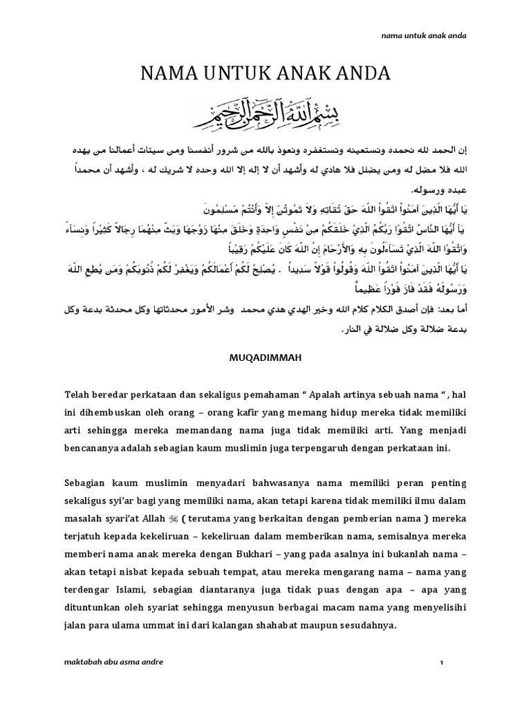 Ust - Abu Asma Andre-Nama Untuk Anak Anda PDF | PDF