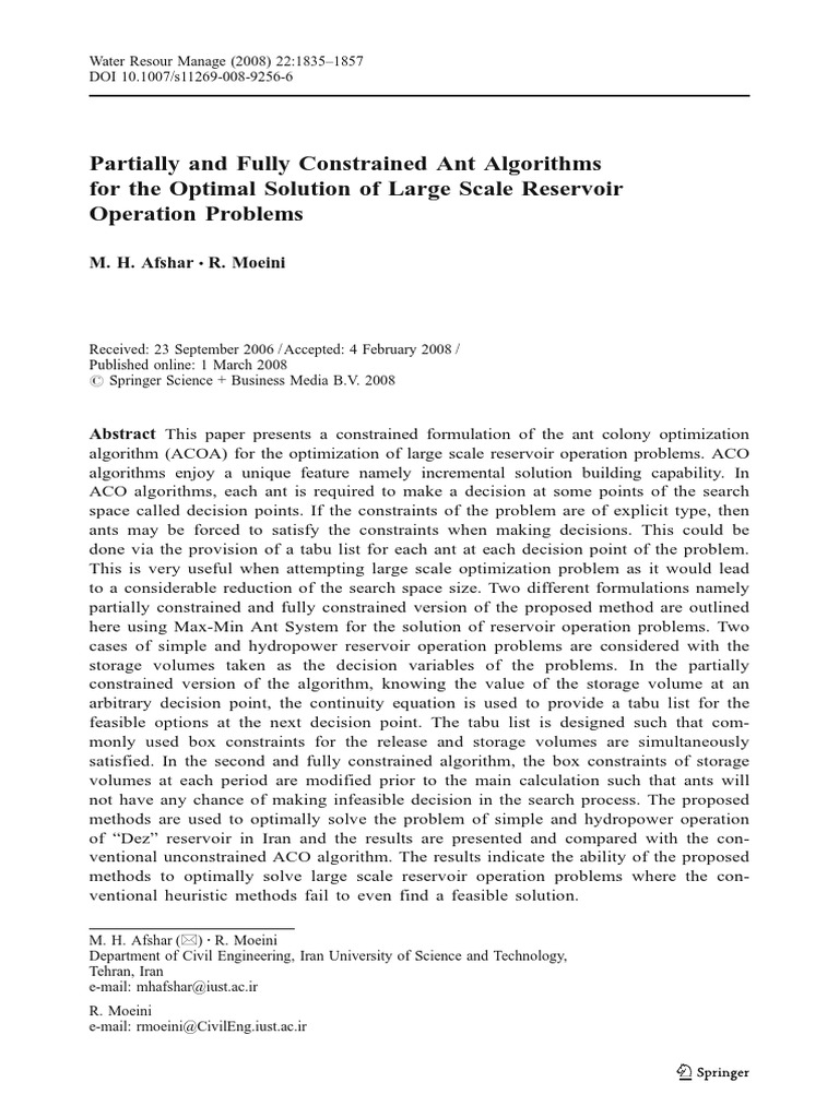 Afshar 2008 | PDF | Mathematical Optimization | Genetic Algorithm
